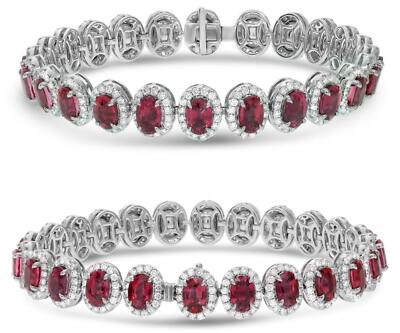 16.59CT DIAMOND & AAA RUBY 18KT WHITE GOLD 3D OVAL & ROUND HALO BANGLE BRACELET | eBay