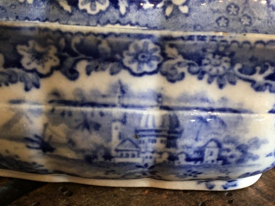 English Blue White Staffordshire Transferware Childs Dish Tureen ...