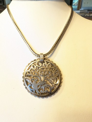 BRIGHTON SONG BIRD ROUND SILVER FILIGREE PENDANT NECKLACE RETIRED Adj ...