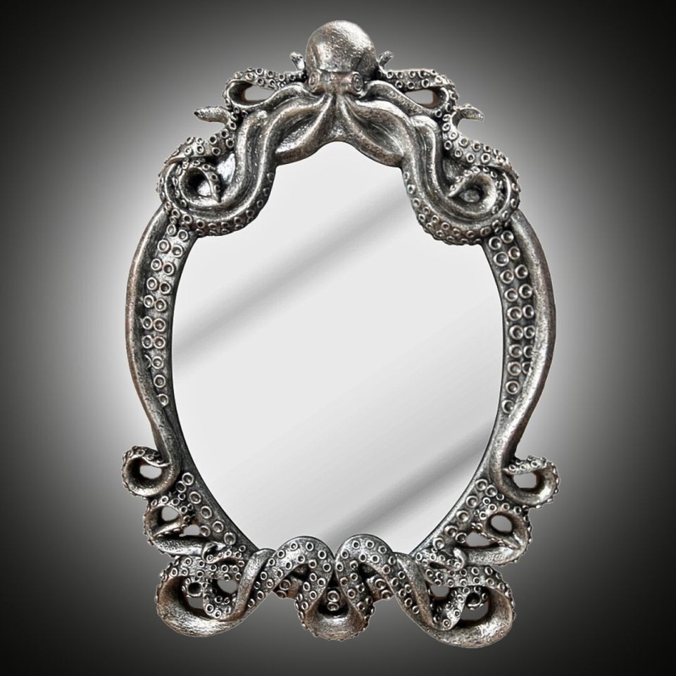 Nautical Octopus Wall Mirror – Large Silver-Tone Ocean Beach House ...