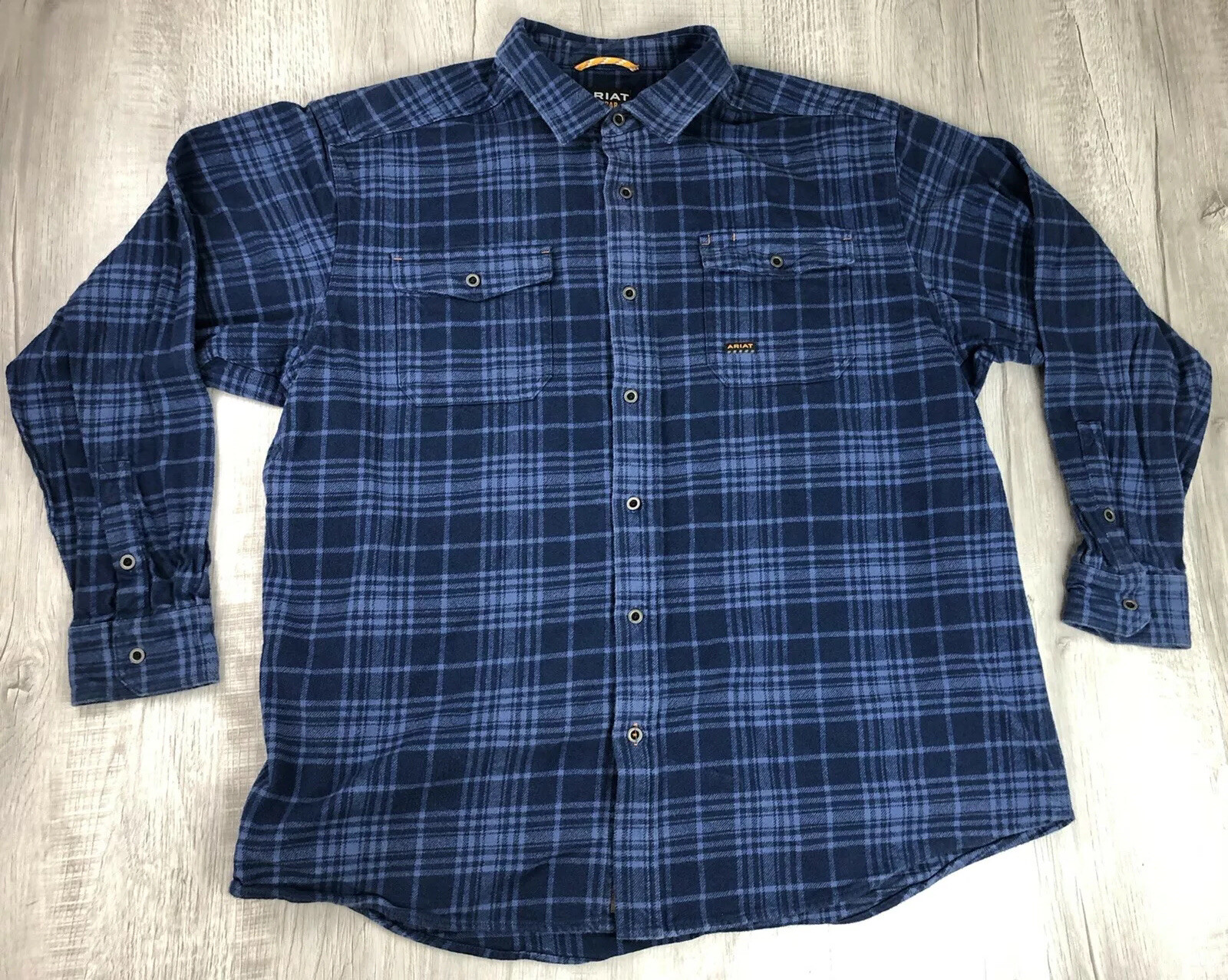 Ariat Rebar Plaid Flannel Shirt Blue Logger Work Men’… - Gem