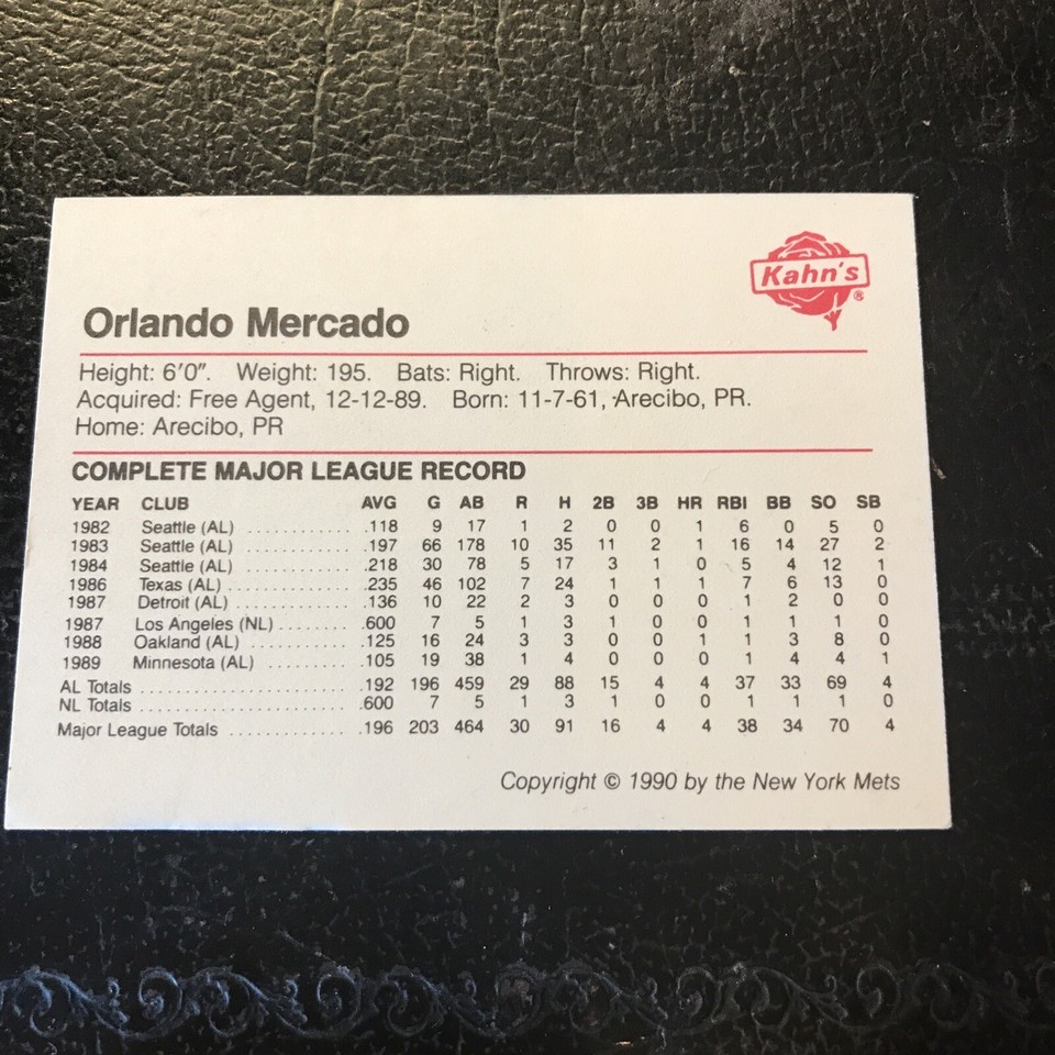 DAVE MAGADAN & Bonus Card Orlando Mercado 1990 KAHN'S. NY Mets | eBay