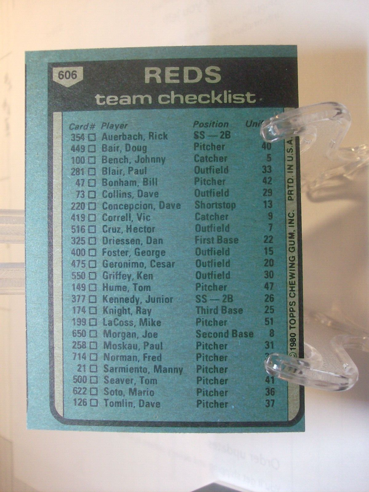 1980 Topps Baseball Card #606 - Cincinnati Reds TC, CL (95635) | eBay