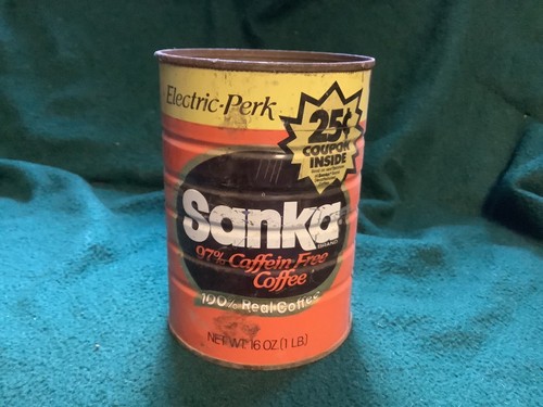 Vintage Empty Sanka Coffee Can Tin Container 97% Caffeine Free 1 Lb 16 ...