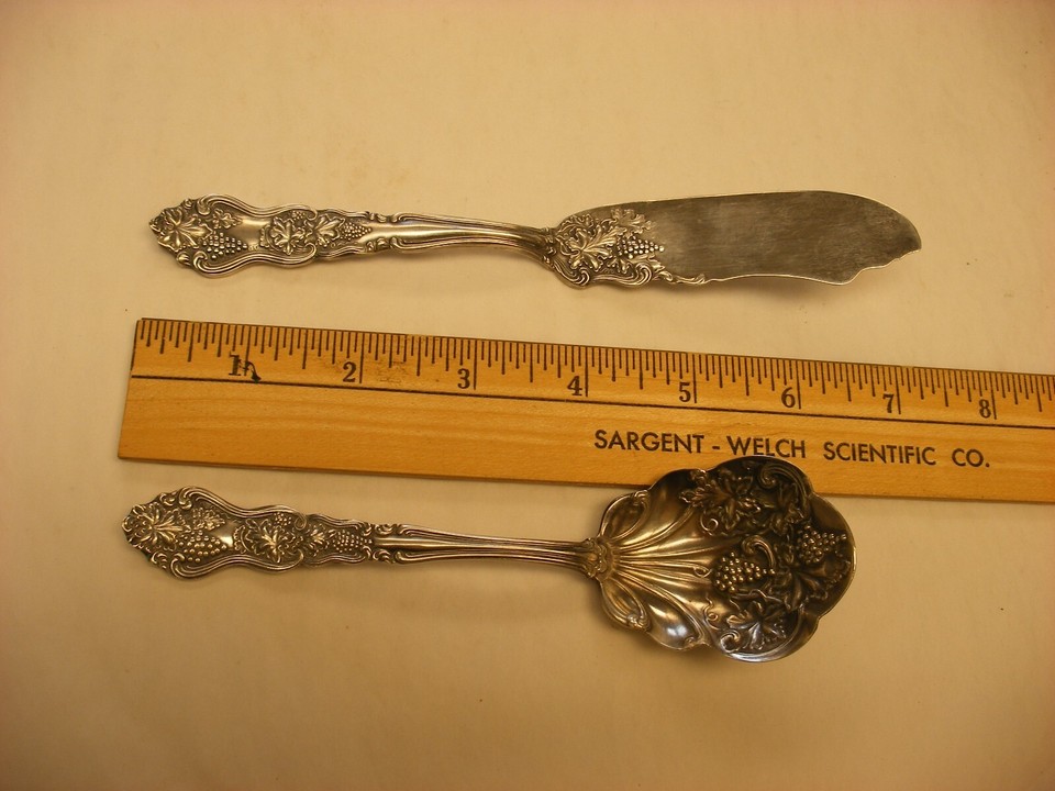 Vtg American Silver Co. Moselle Grape Silverplate Sugar Shell & Butter ...