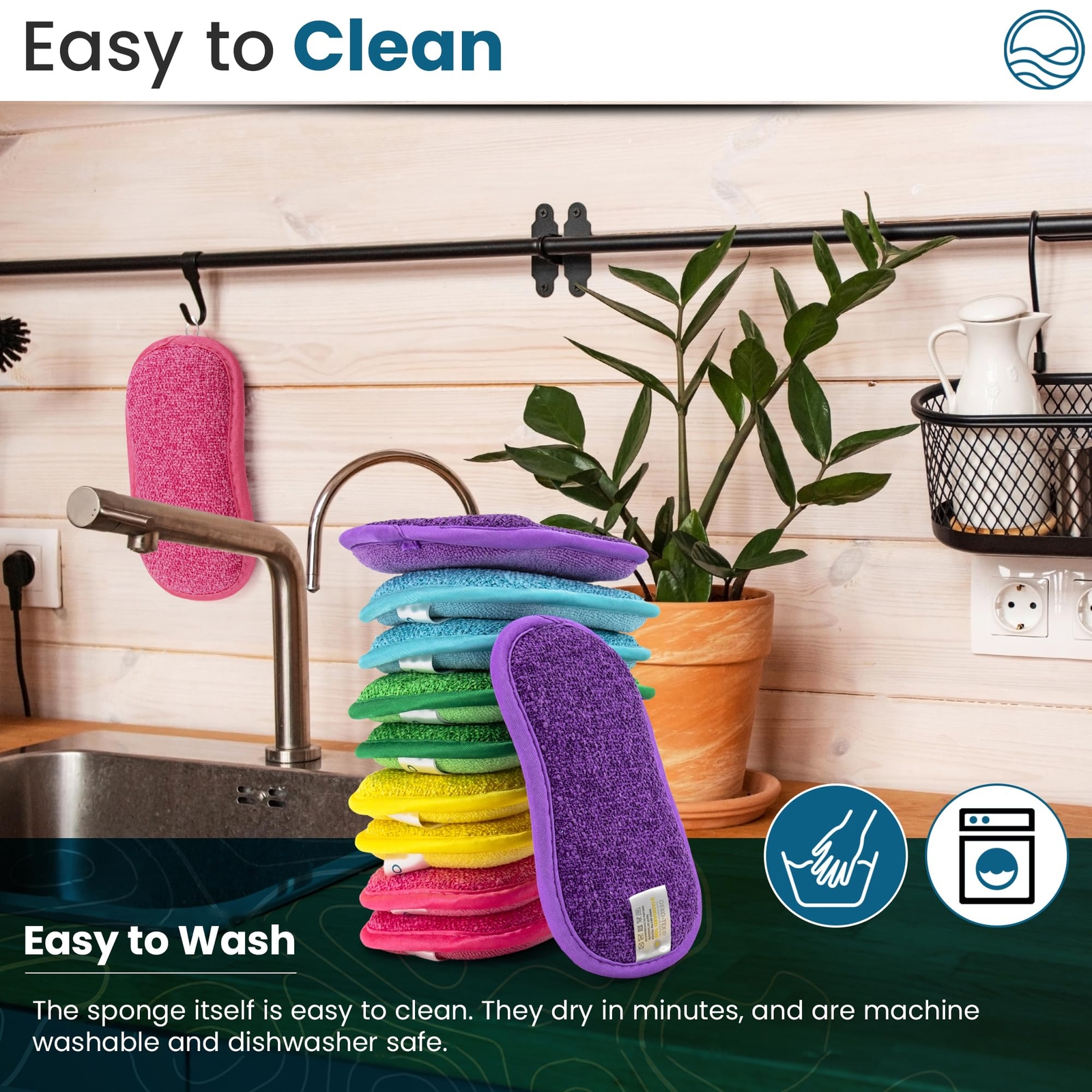 10 Kitchen Sponges Pack– Washable and Reusable Dishes Sponge Rubber – 6 ...