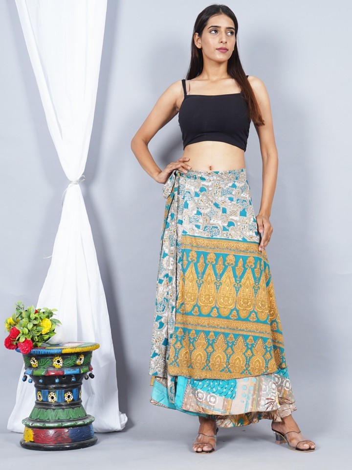 Vintage Sari Magic Wrap Skirts Multi color Bohemian Hippie Skirt Mini ...