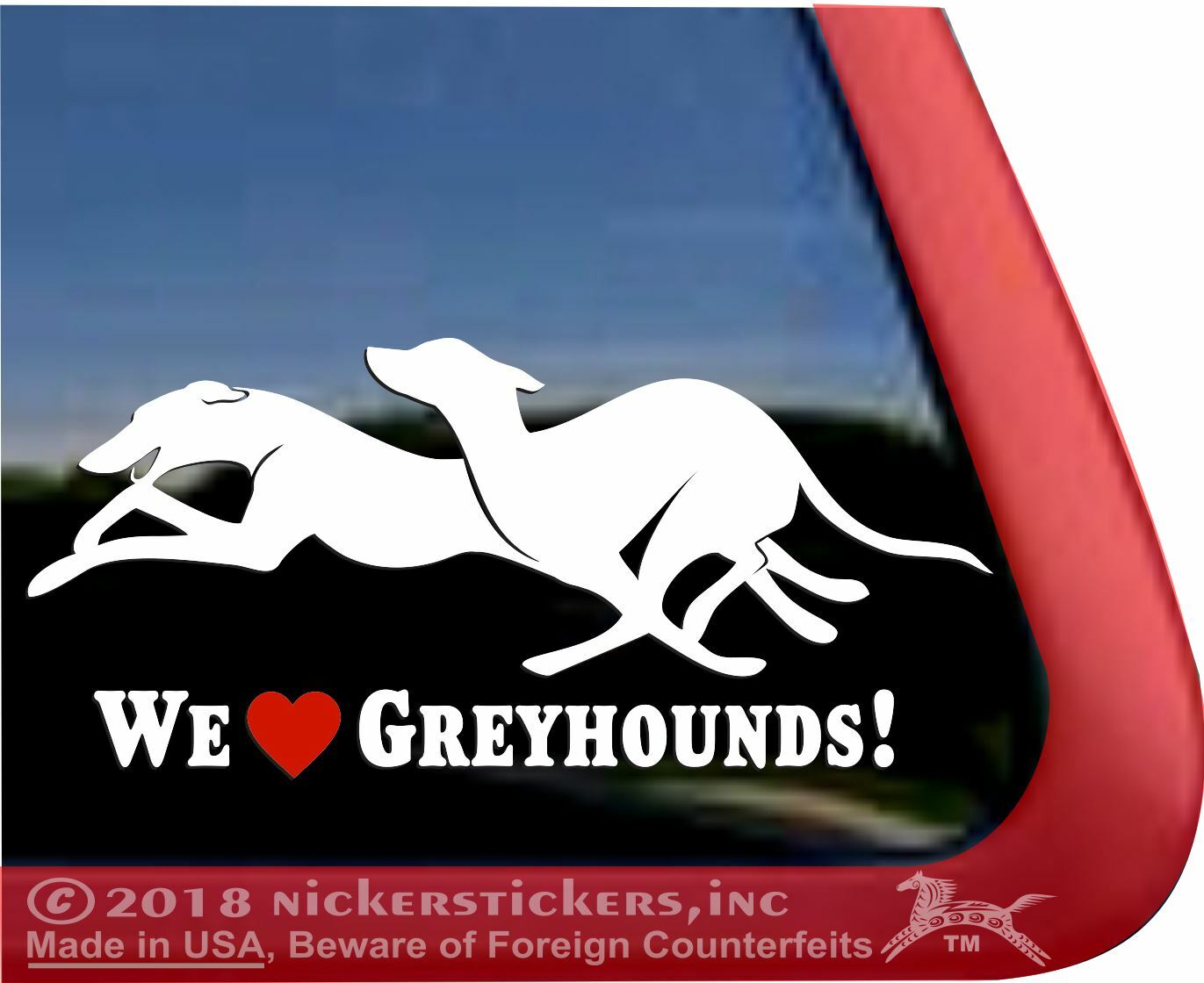 We Love Greyhounds! ~ Galloping Pair of Greyhound Dogs Window Decal ...