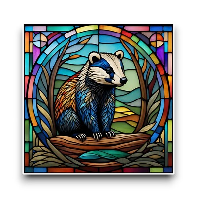 Badger Animal Square Stained Glass Window Opaque Vinyl Sticker Decal ...