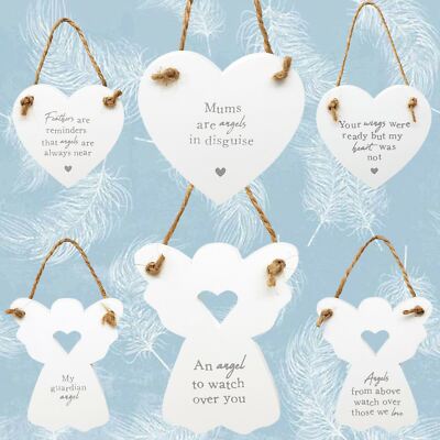 White Mini Wooden Guardian Angel Heart Plaques Mum Mother Sentiment ...