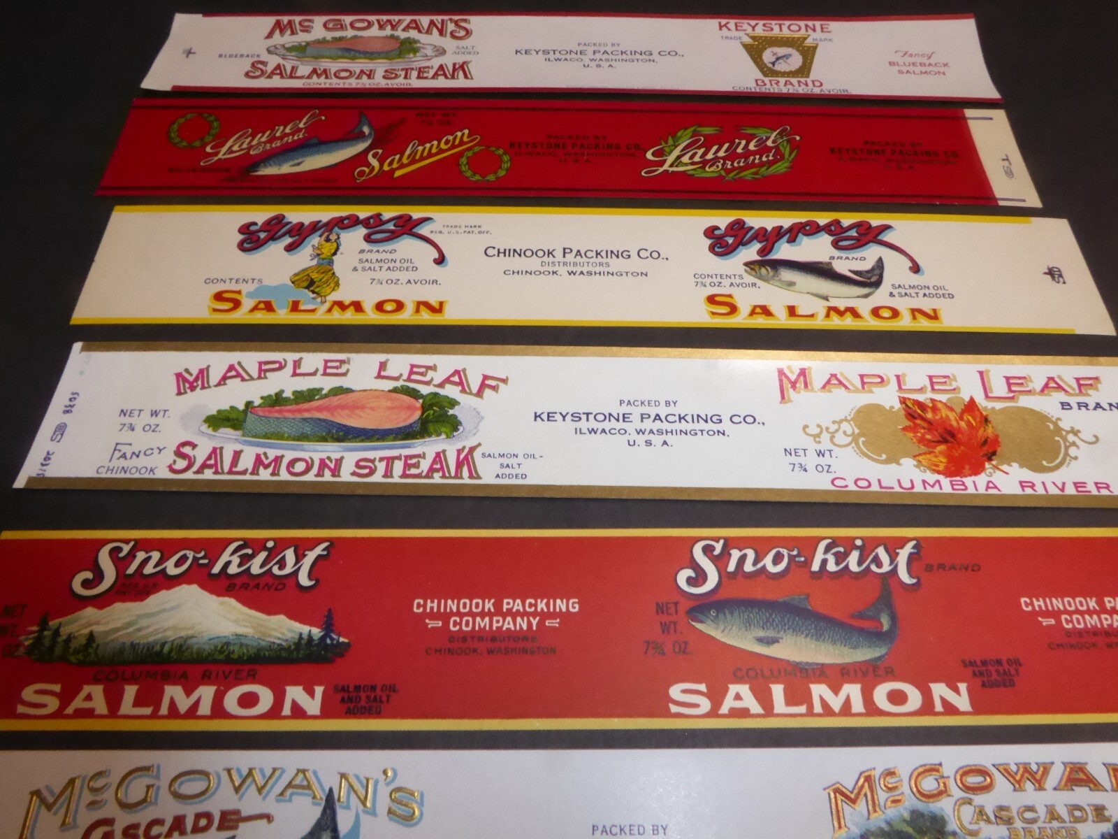 13 ORIGINAL CAN LABELS VINTAGE SALMON 1920S-1960S BETTER SMALL ALASKA ...