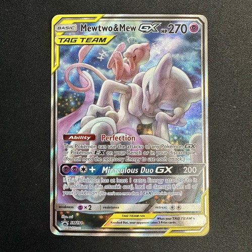 MEWTWO and MEW GX Tag TeamSun & Moon Holo Rare Black Star Promo Card ...