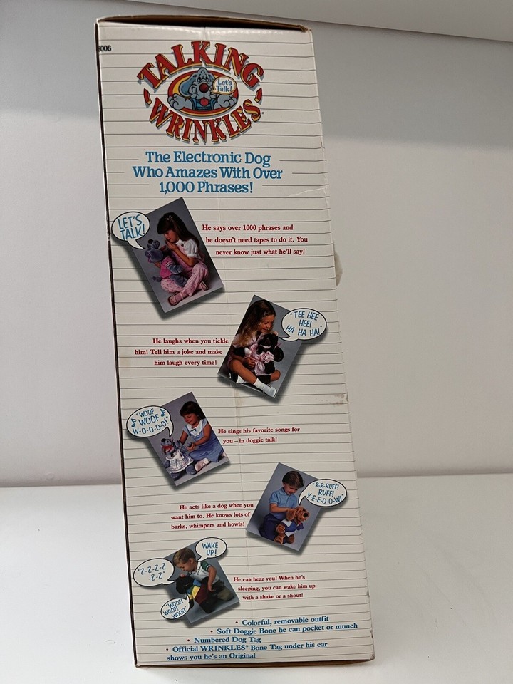 Talking Wrinkles Dog Electronic Puppet Vintage 1986 with Bone & Box ...