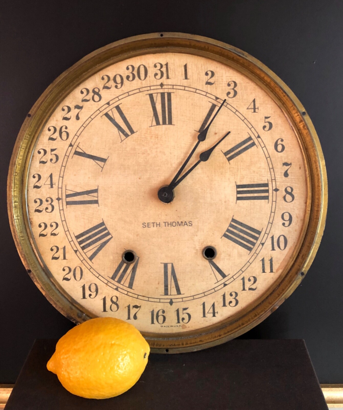 Rare antique SETH THOMAS big Calendar CLOCK DIAL/Face part ONLY brass ...