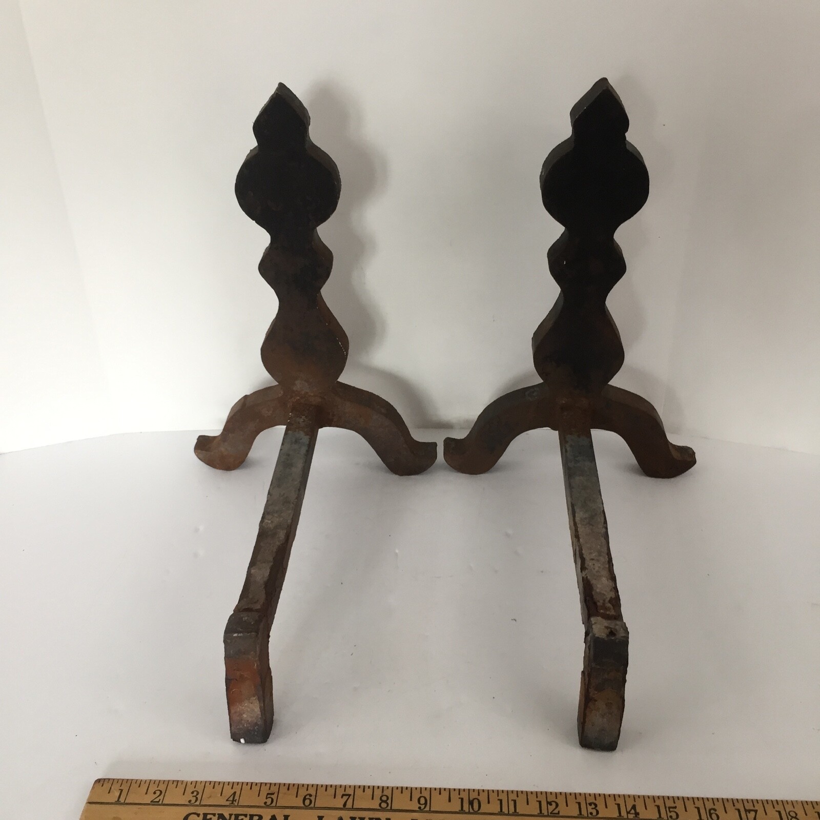 Antique Cast Iron Andirons - Mission / Arts and Crafts / Keyhole Fire ...