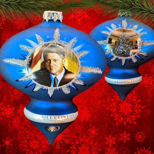 Bill Clinton Christmas Glass Ornament with White House Christmas Tree ...