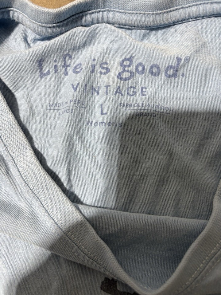 Light Blue Vintage Life Is Good T Shirt Large Women’s | eBay
