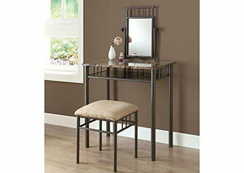 Brown Faux Marble 3 pc Vanity Table Set Makeup Mirror Stool Storage ...
