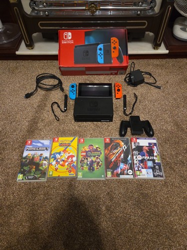 Boxed Nintendo Switch Console Neon Blue and Red & 5 Games Excellent ...
