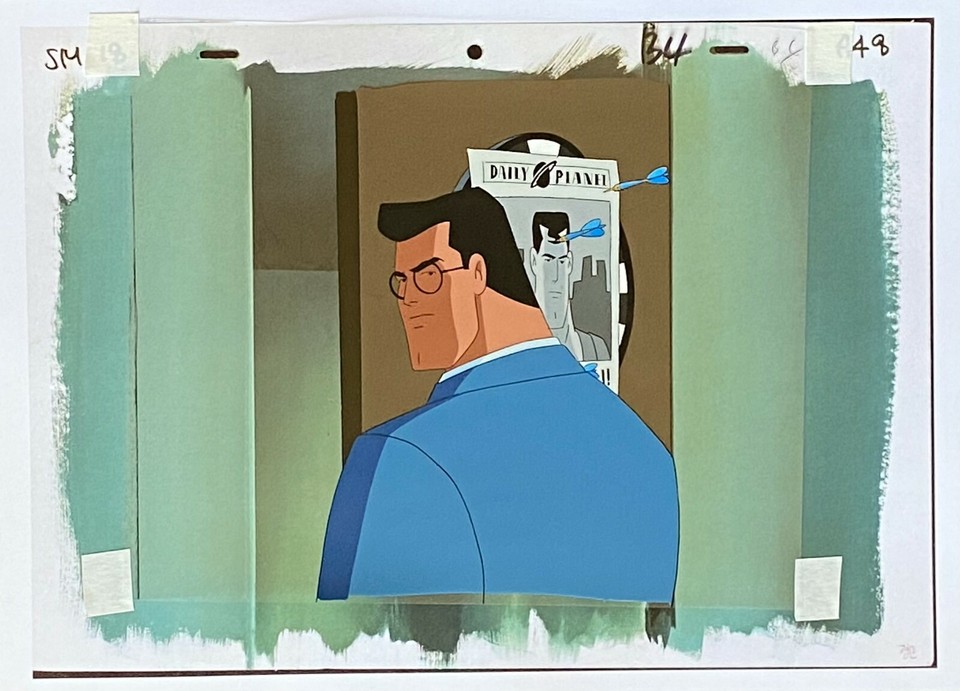 BRUCE TIMM rare CLARK KENT cel B4 LIVEWIRE Superman DART BOARD Close Up ...