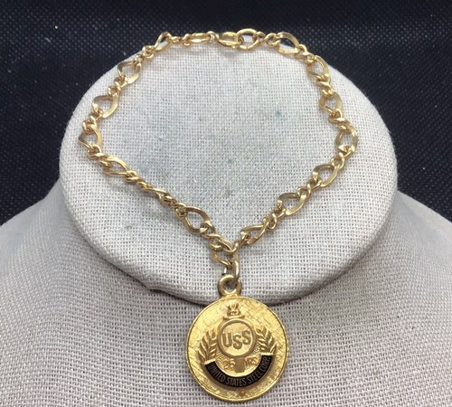 Vintage Gold Filled 25 Years USS Steel USA Steel Corp Charm Bracelet 7. ...