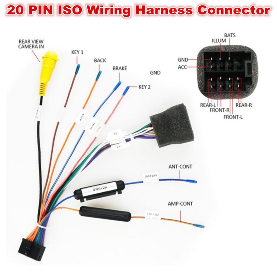 20 Pins ISO Wiring Harness Android Car SUV Stereo Radio Connector ...