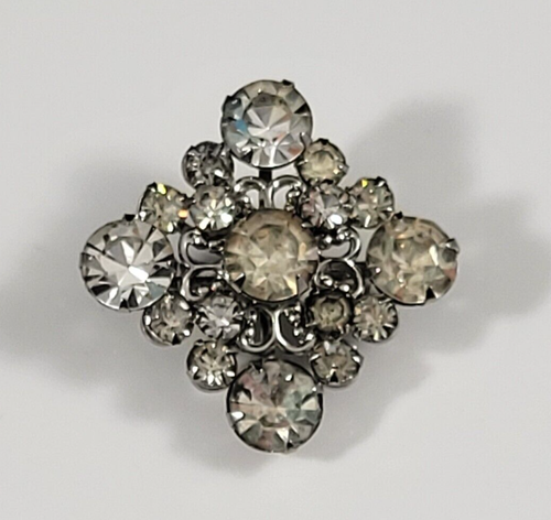 Vintage Brooch Pin Pronged Rhinestones Square Diamond Shape Silver Tone ...