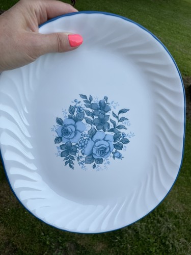 Corelle Corning Blue Velvet Rose Flower Swirl 12" Oval Serving Platter ...