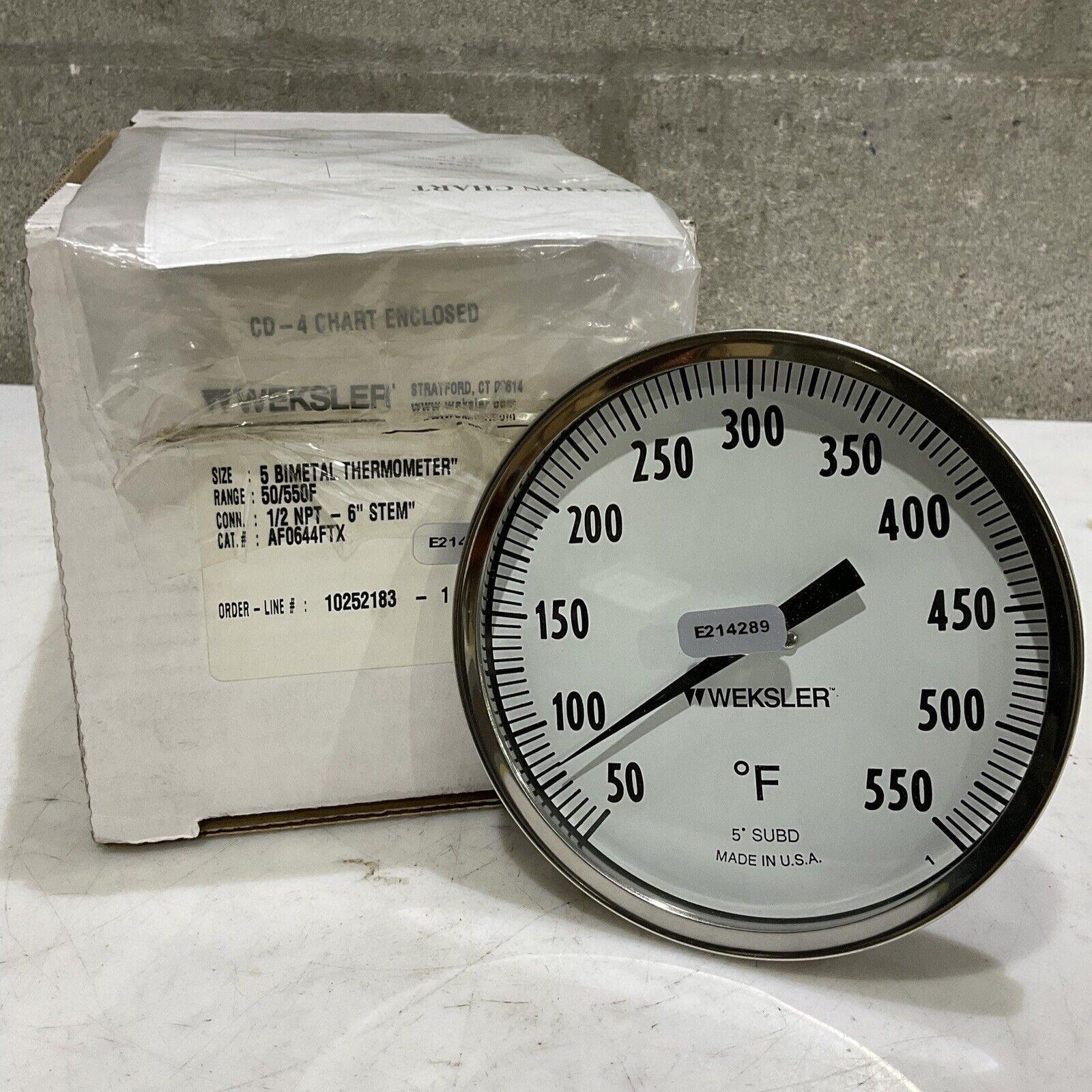 WEKSLER AF0644FTX BIMETAL THERMOMETER 5 1/2 NPT 6” STEM 50-550F 373 | eBay