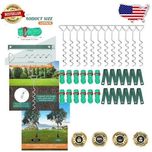 Spiral Tree Staking Kit: 12 Heavy-Duty Stakes, Ropes & Straps for Young ...