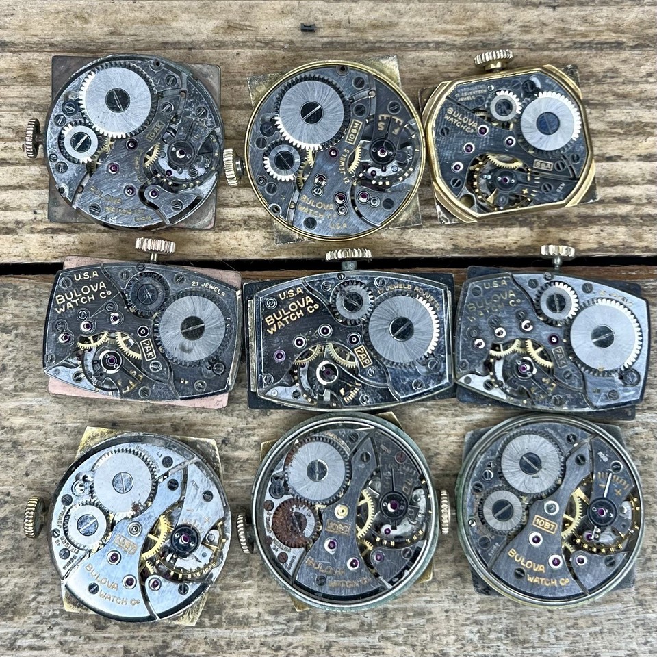 Bulova Wrist Watch Movements -7AK, 7AP, 8BA, 10AK, 10BC, 10BT- 15, 17 ...