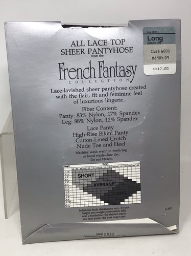 Vtg NOS French Fantasy Pantyhose Lace Top Sheer French Cut Panty Black ...