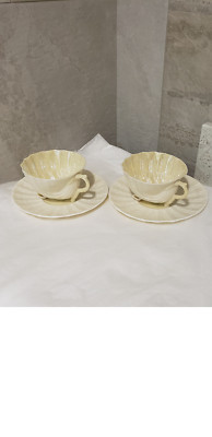 Belleek Neptune Yellow Pattern - 2 Cup & Saucer Sets | eBay