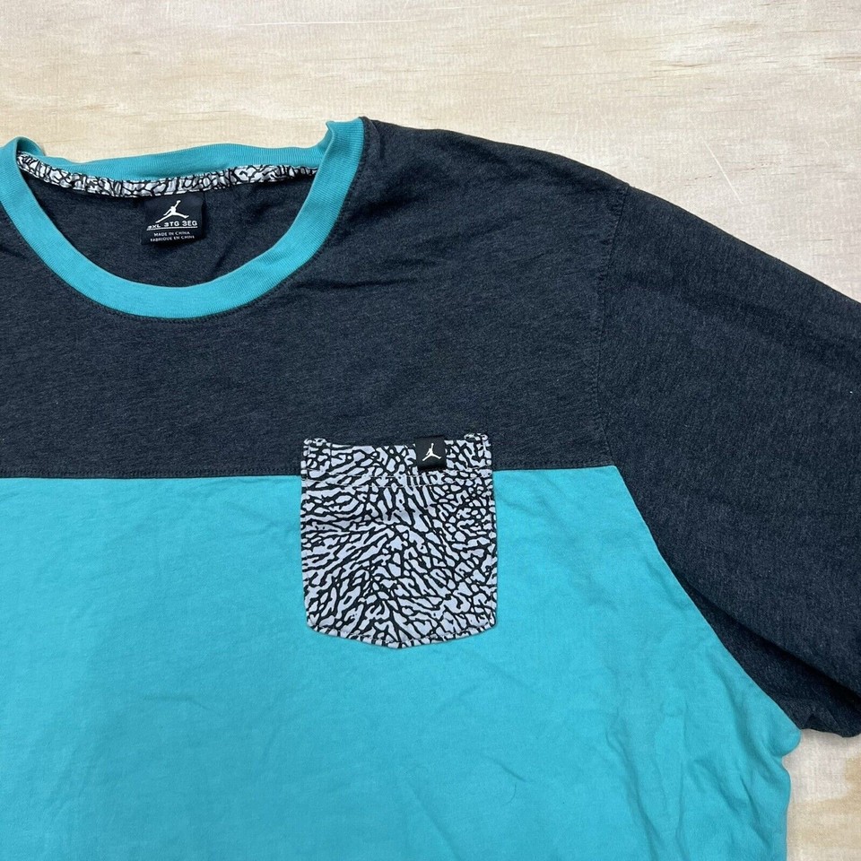 USED 3XL Jordan Pocket T Shirt Crew Neck Short Sleeve Shirt Gray Teal ...