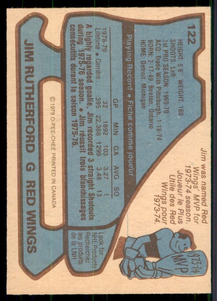 1979-80 O-Pee-Chee Jim Rutherford Detroit Red Wings #122 | eBay