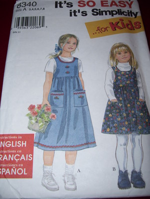 SIMPLICITY #8340 - GIRLS ( 2 STYLE - LENGTH ) JUMPER or DRESS PATTERN 3 ...
