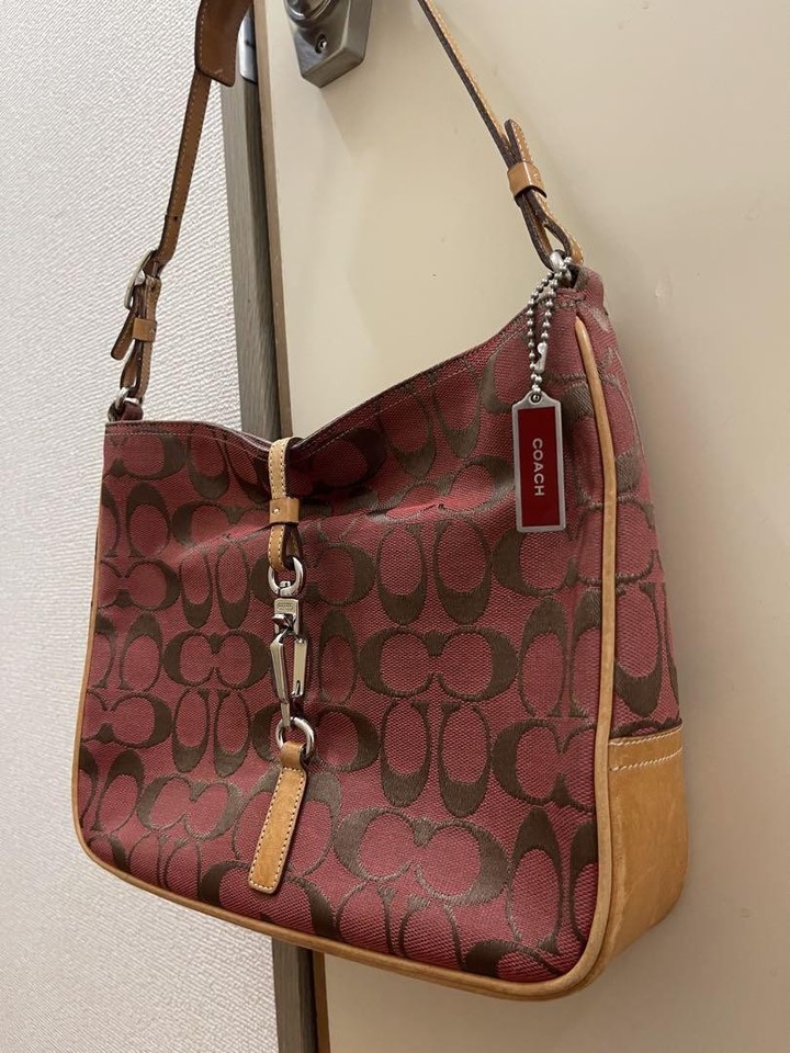 Coach, One-shoulder bag, Signature, Jackie, Red, Canvas, Leather,Silver ...