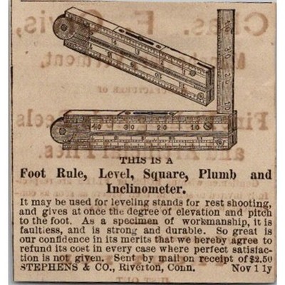 Stephens & Co Foot Rule Level Square Plumb Riverton CT 1878 Clipping ...