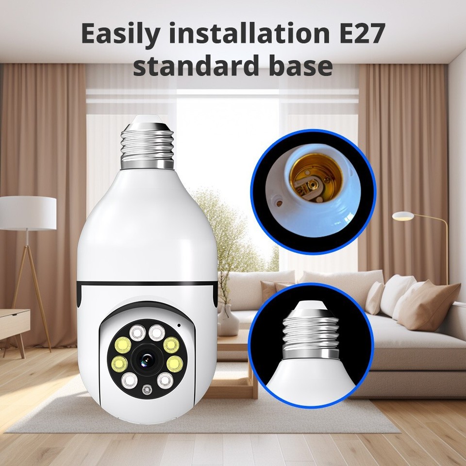 1X 360° 1080P IP E27 Light Bulb Camera WiFi IR Night SmartHome Security ...