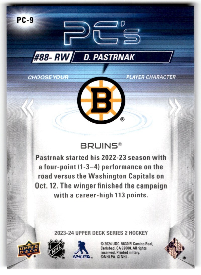 2023-24 Upper Deck PC's David Pastrnak #PC-9 Boston Bruins | eBay