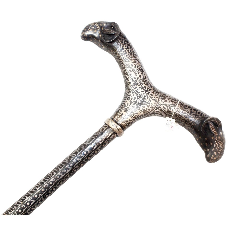 Steel Stick Yoga Hand Stand Meditation Ram Sheep Silver Wire Koftgari ...