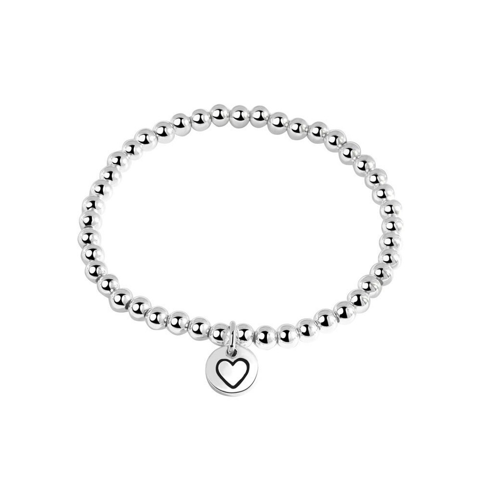 Elastic 925 Sterling Solid Silver Charm Heart Beaded Chain Bracelets ...