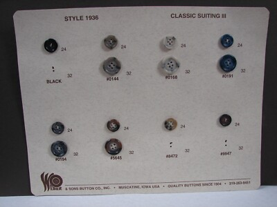 Weber Button Sellman Sample Card, Style # 1636 & Classic Suiting III ...