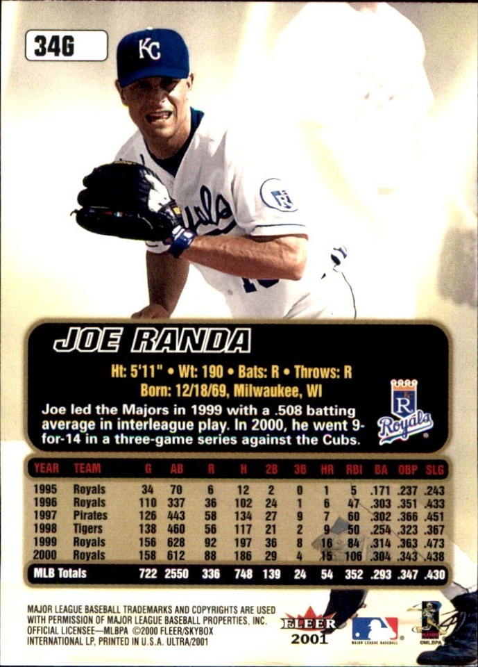 2001 Fleer Ultra GOLD MEDALLION #34 Joe Randa KANSAS CITY ROYALS | eBay