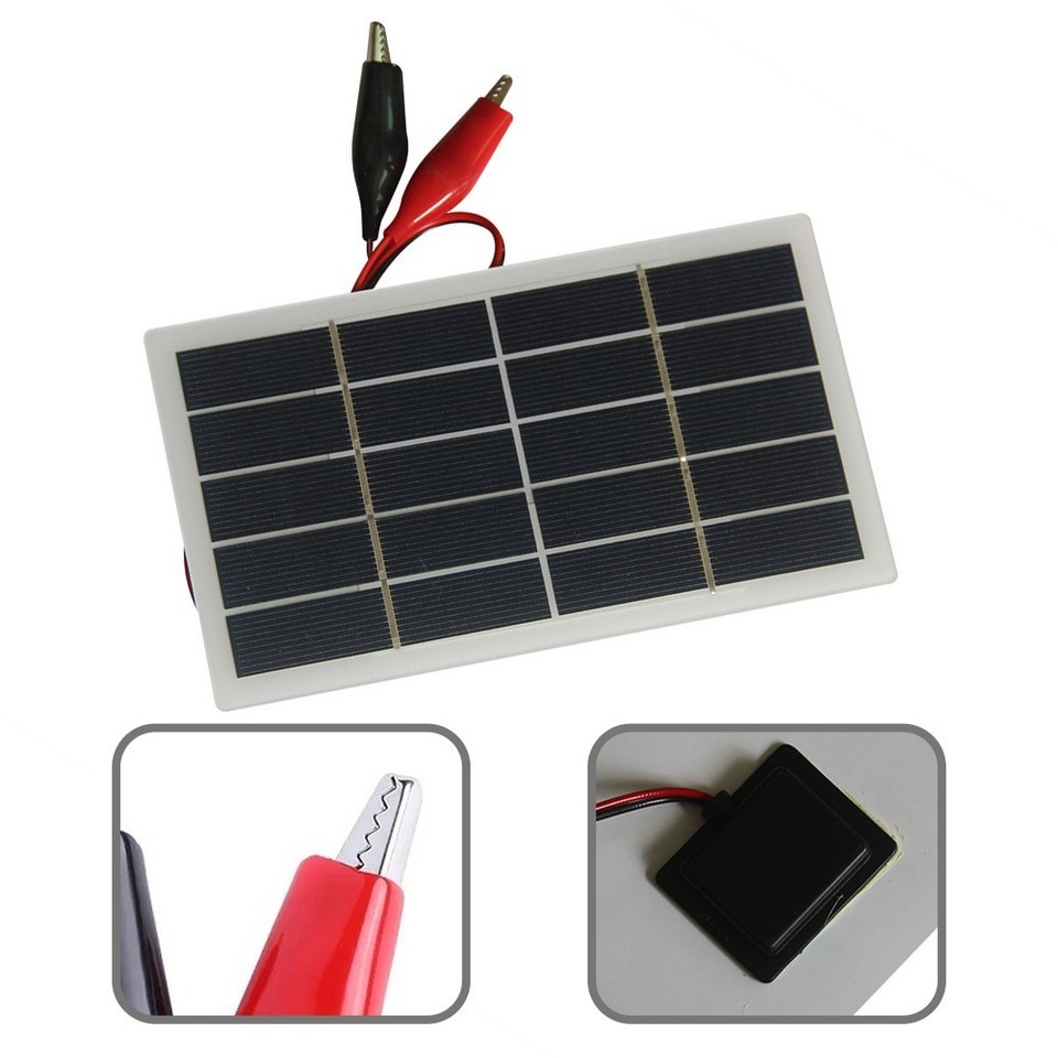2W 5V Polycrystalline Solar Panel with For Alligator Clips for 3.7V ...