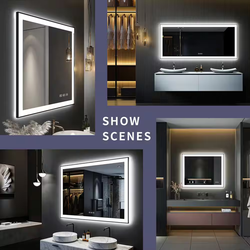 24 In. W X 36 In. H Rectangular Framed LED Anti-Fog Wall Bathroom ...