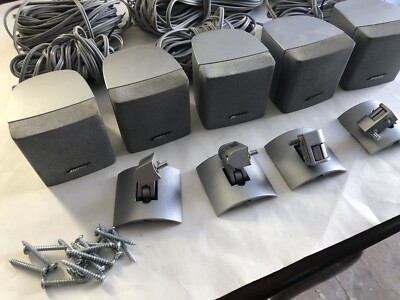 5 Bose Single Cube Speakers W 4 Brackets And Cables Cut Bose Sound Read ...