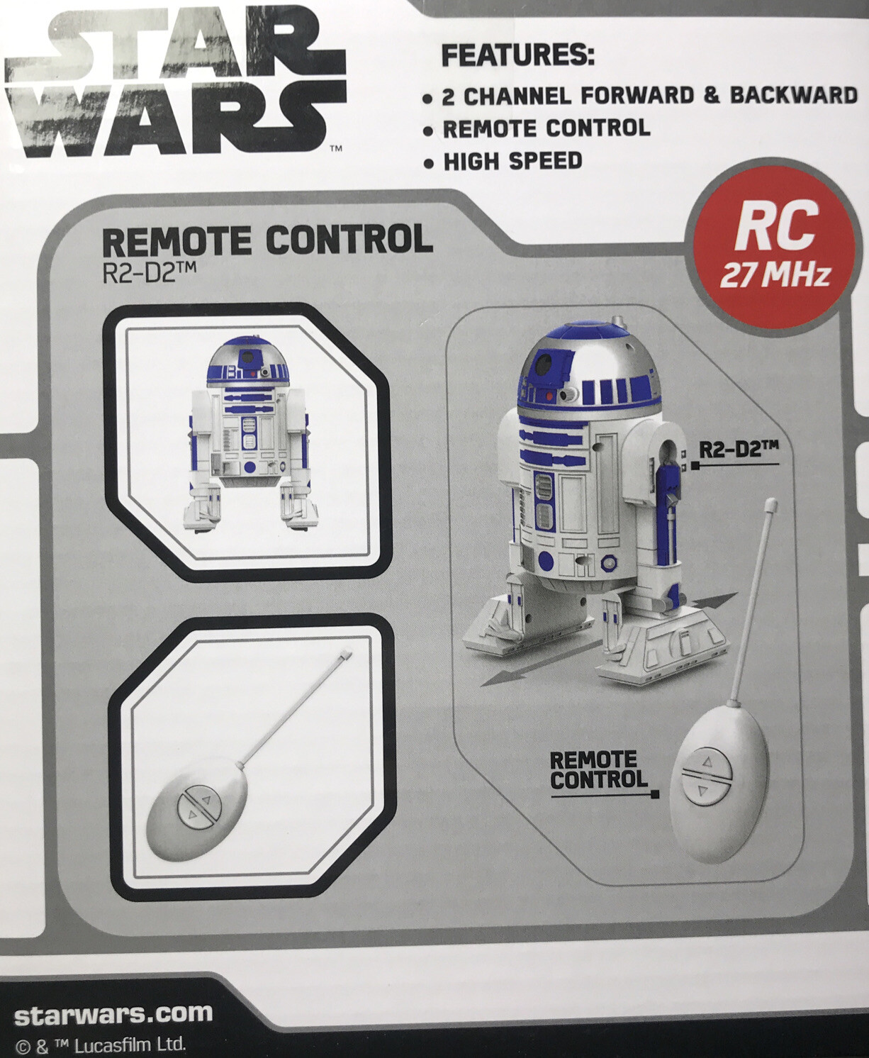 DISNEY STAR WARS R2 D2 Remote Control High Speed 2 Channel RC 27MHz ...