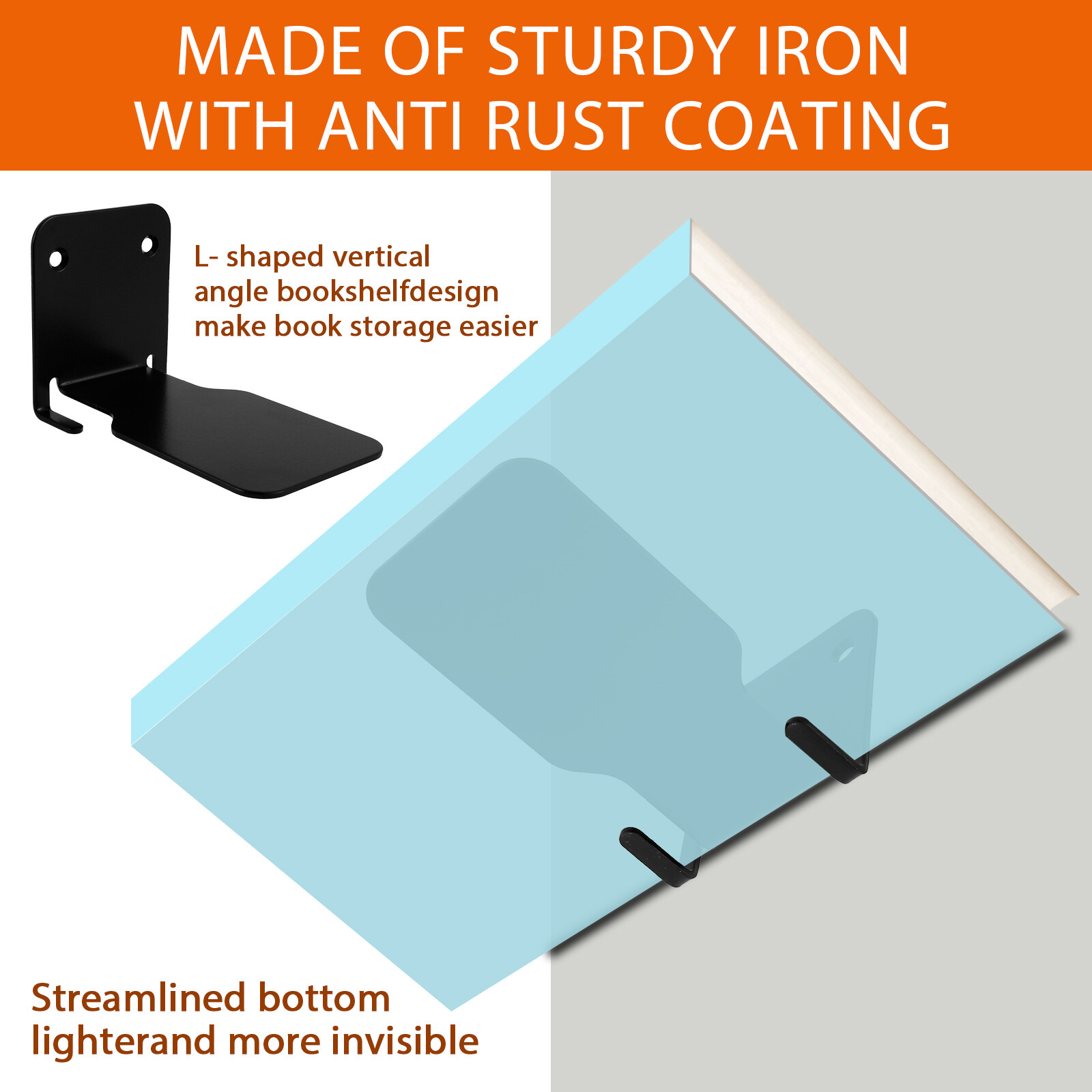 2Pcs Floating Bookshelf Invisible Wall Mounted Book Organizer Heavy ...