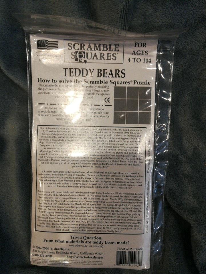 Scramble Squares Teddy Bears Brain Teaser Puzzle 9 Piece B. Dazzle, Inc ...